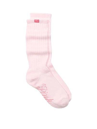 Pink Ribbed Slouch Socks - Pink