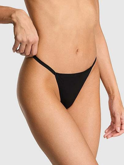 Pink No-show Cotton V-string Panty - Black