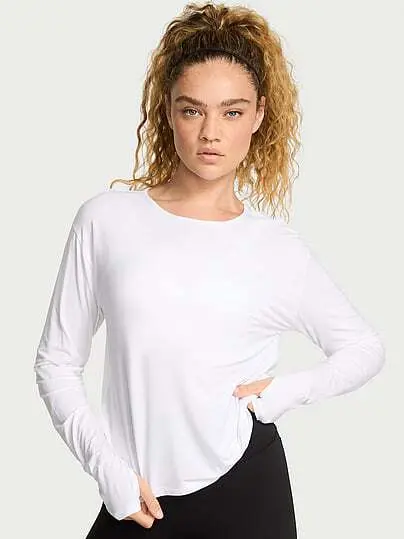 Victoria's Secret Drapey Knit Long-sleeve Open-back Tee - White,ivory