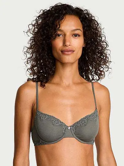 Victoria's Secret The T-shirt Cotton Shadow Stripe Unlined Demi Bra - Green