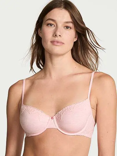 Victoria's Secret The T-shirt Cotton Shadow Stripe Unlined Demi Bra - Pink