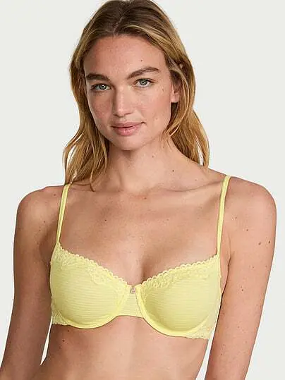 Victoria's Secret The T-shirt Cotton Shadow Stripe Unlined Demi Bra - Yellow
