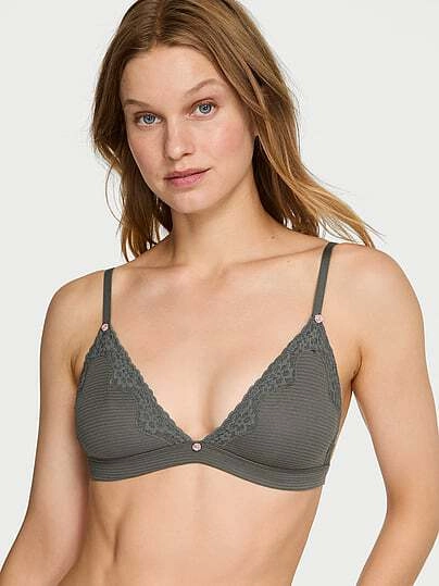 Victoria's Secret The T-shirt Cotton Shadow Stripe Unlined Triangle Bralette - Green