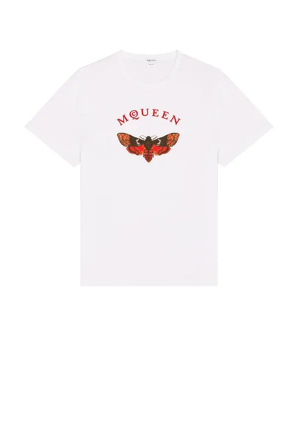 Alexander McQueen Moth Print T-shirt In White - White & Red