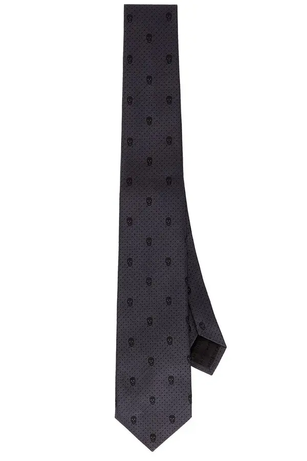 Alexander McQueen Skull Polka Dot Tie - Graphite & Black
