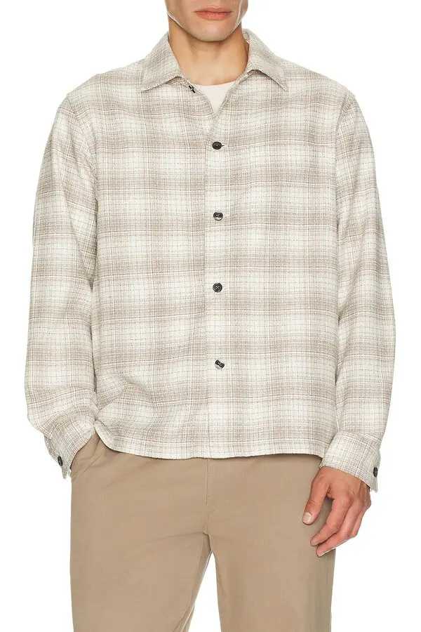 Theory Light Textured Check Shirt In Brown - Duffle Multi
