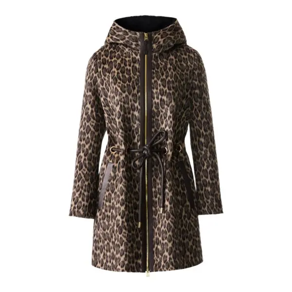 Mackage Animal-print Jacquard Coat With Leather Trim