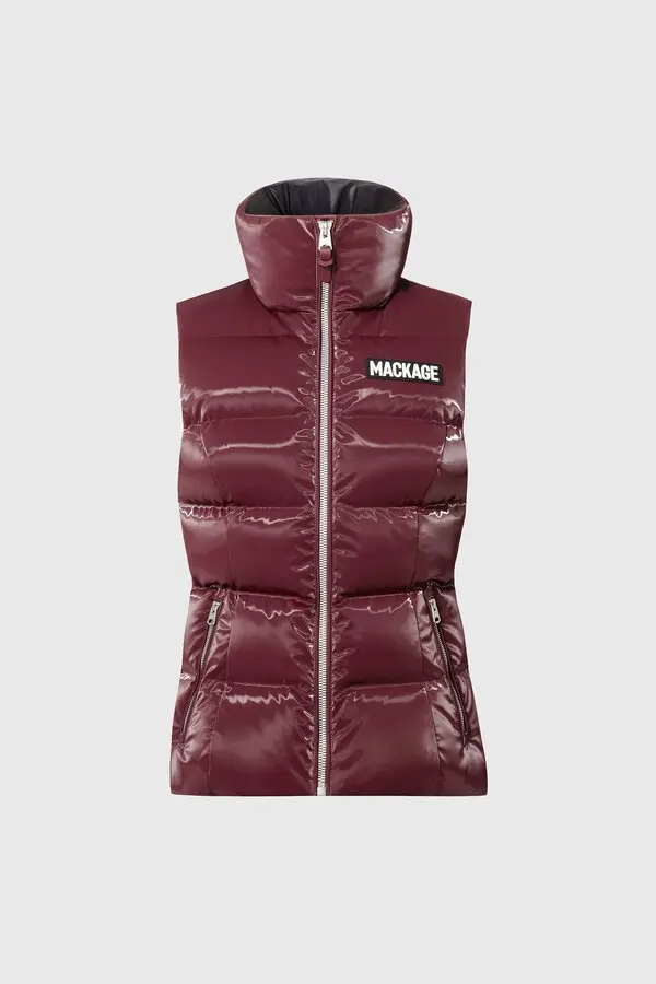 Mackage Chaya-glo High-gloss Shell Down Vest - Garnet