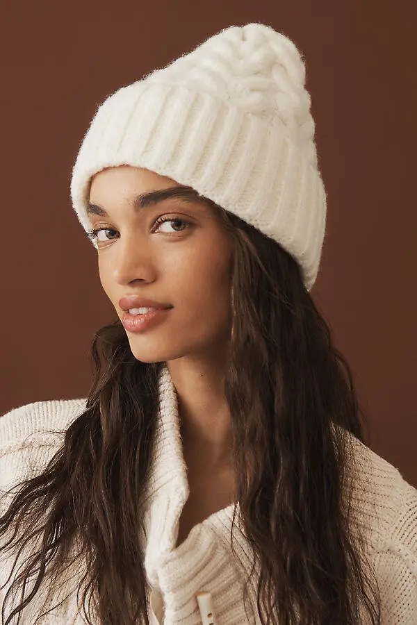 Maeve Cable-knit Beanie - White