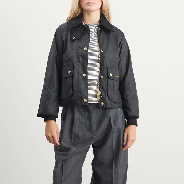 Barbour Cropped Beadnell Wax Jacket - Black/classic