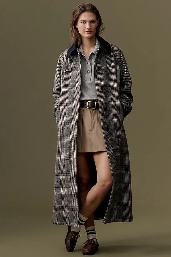 Anthropologie Checked Wool-blend Coat