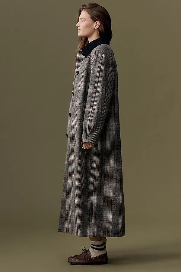 Anthropologie Checked Wool-blend Coat