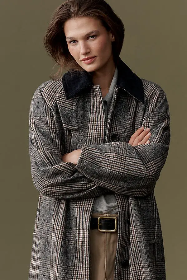 Anthropologie Checked Wool-blend Coat