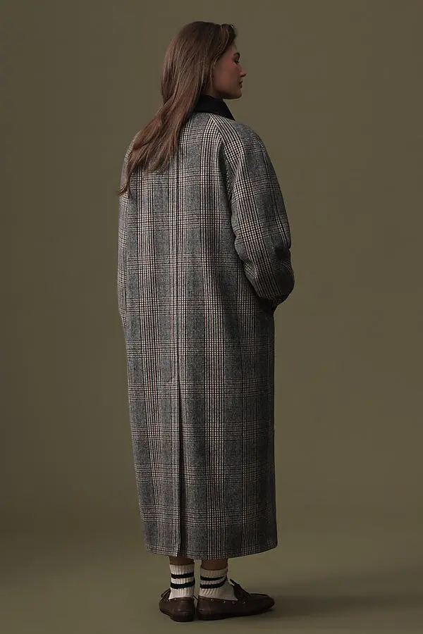 Anthropologie Checked Wool-blend Coat