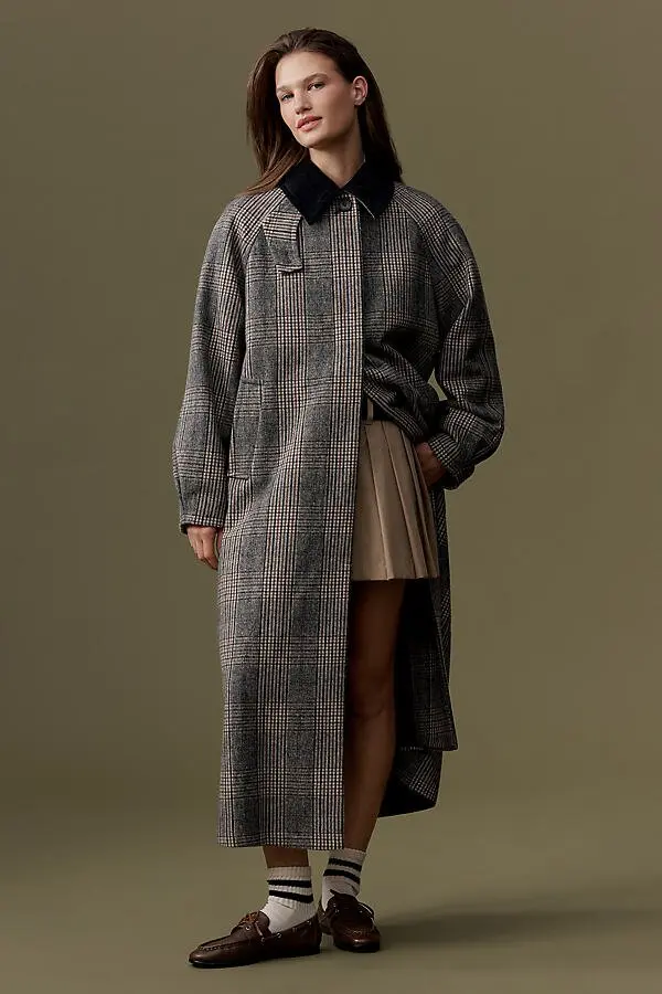 Anthropologie Checked Wool-blend Coat