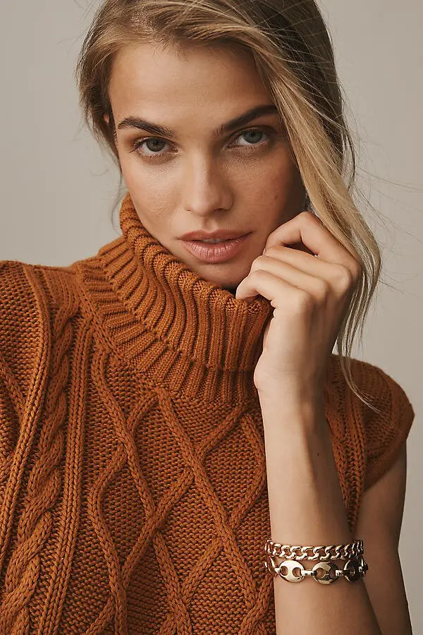 by anthropologie twofer cable knit sweater mini dress Turtleneck Cable-Knit In Brandy / Black - 66% Off This dress pairs a