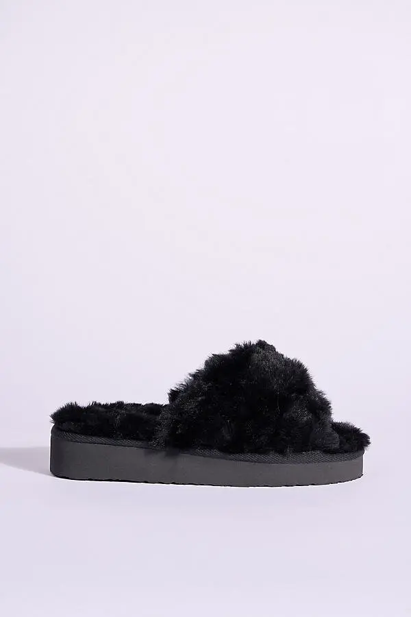Minnetonka Teddy Crossband Slide Slippers - Black