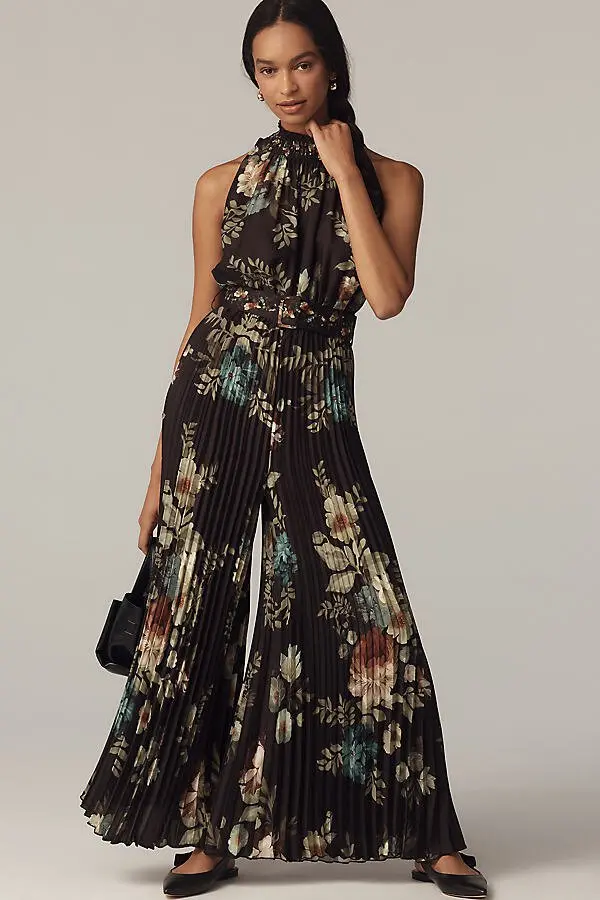 RANNA GILL Pleated Floral Jumpsuit - Black Floral