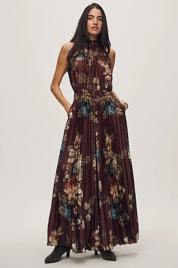 RANNA GILL Pleated Floral Jumpsuit - Burgundy Floral