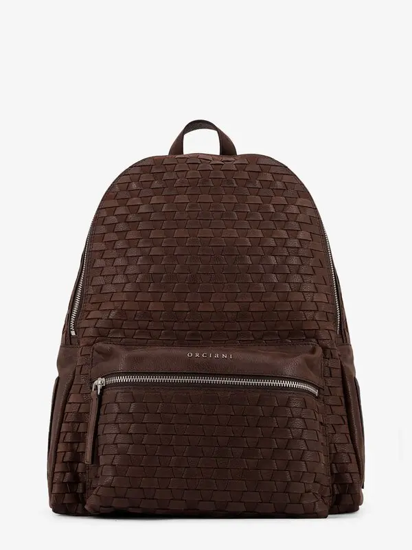 ORTIGNI Leather Backpack With Intrecciato Motif - Brown