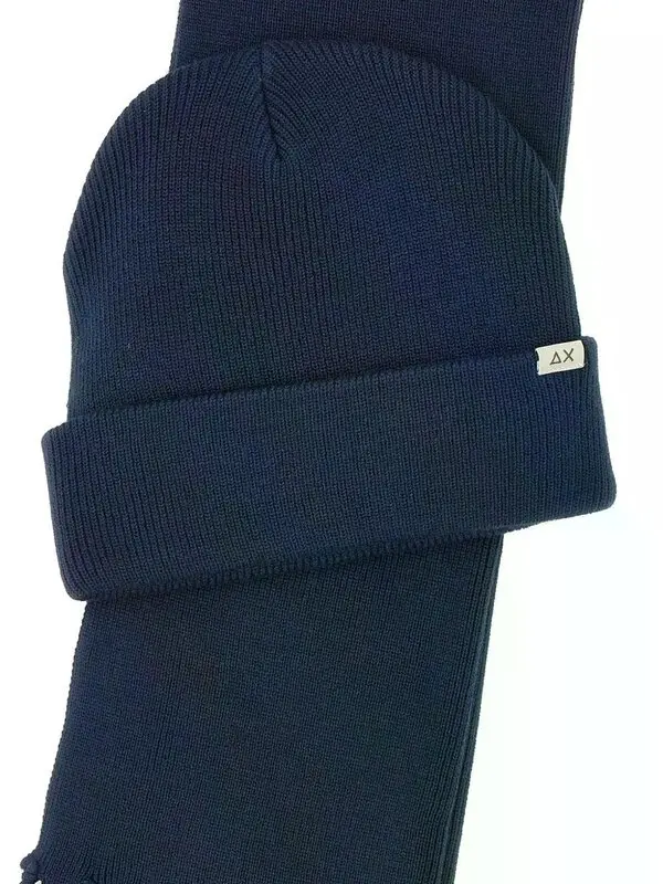 SUN 68 Micro-ribbed Beanie And Scarf Set - Blue