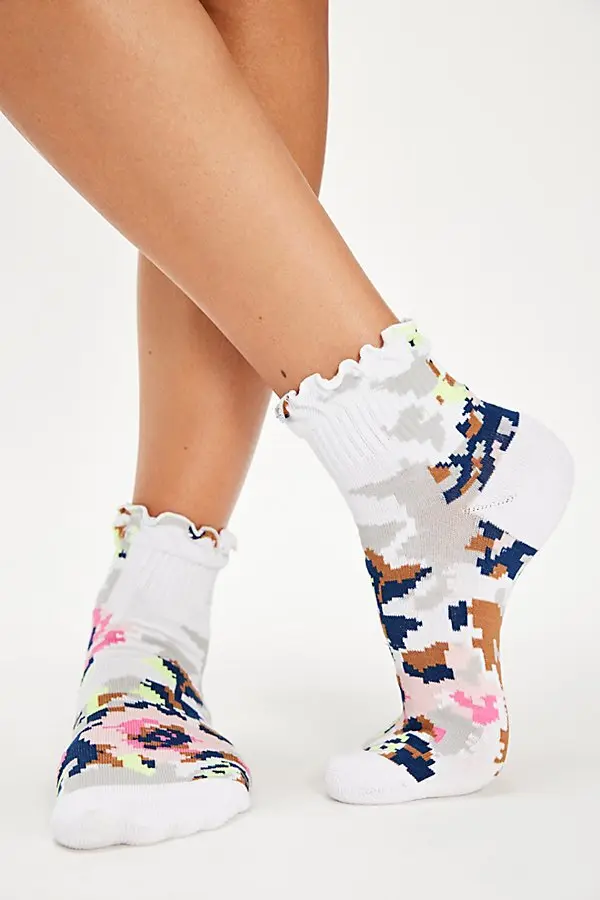 Free People Printed Ruffle Crew Socks - Floral Camo