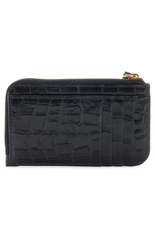 Chloé Small Alphabet Zip Croc Embossed Leather Card Holder - Black