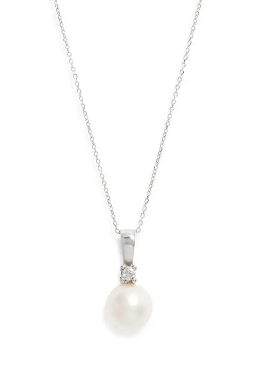 Nordstrom Diamond And Freshwater Pearl Pendant Necklace - White- 14k White Gold
