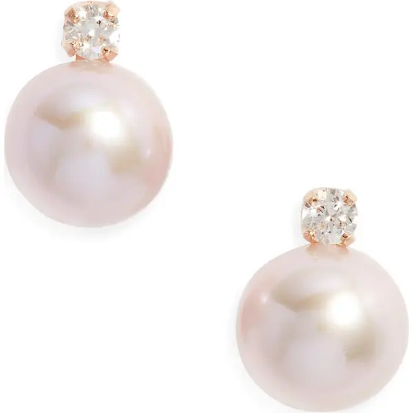 Nordstrom Diamond & Freshwater Pearl Stud Earrings - Blush- 14k Yellow Gold