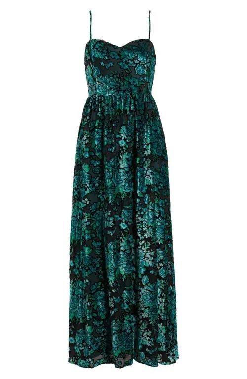Lulus Minka Floral Velvet Burnout Gown In Emerald Multi - 61% Off |  Editorialist