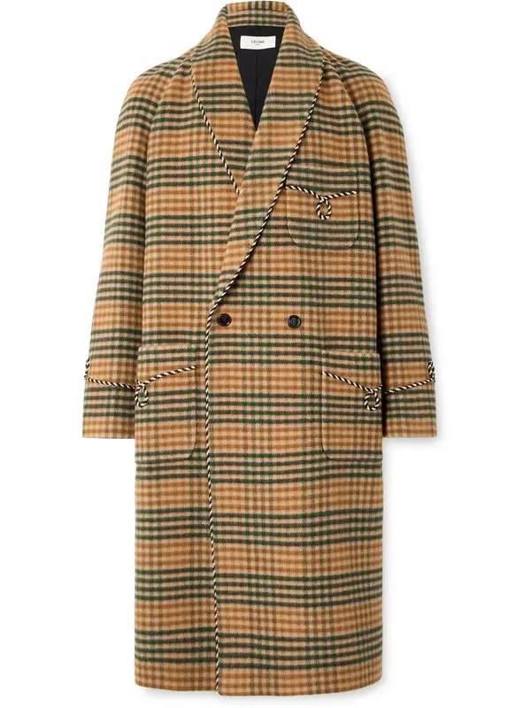 Celine Double-breasted Checked Wool Coat
