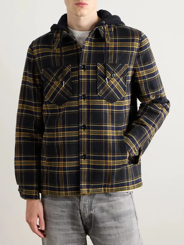 Celine Logo-Print Jersey And Checked Cotton-Flannel Hooded