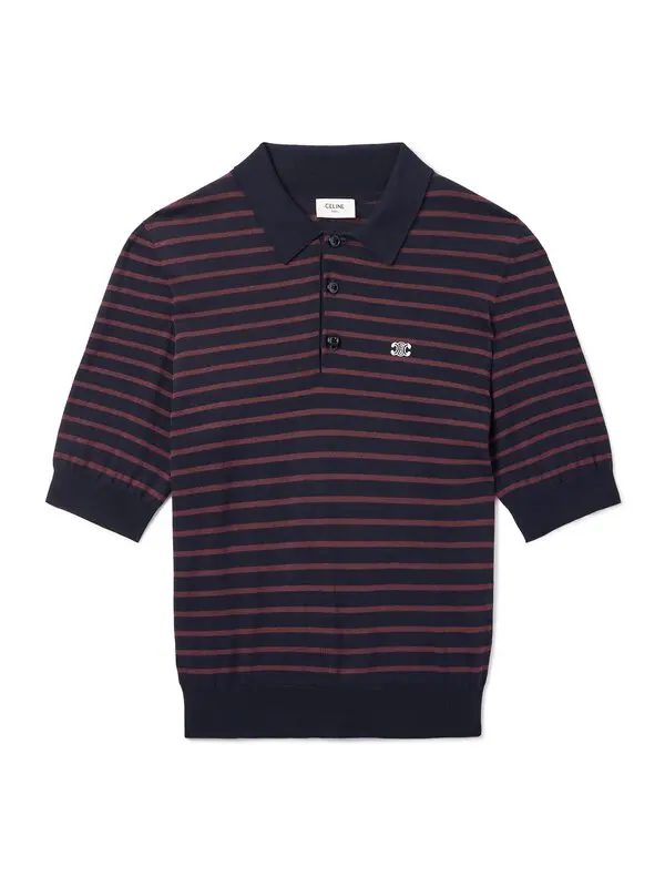 Celine Slim-fit Logo-embroidered Striped Cotton Polo Shirt - Blue