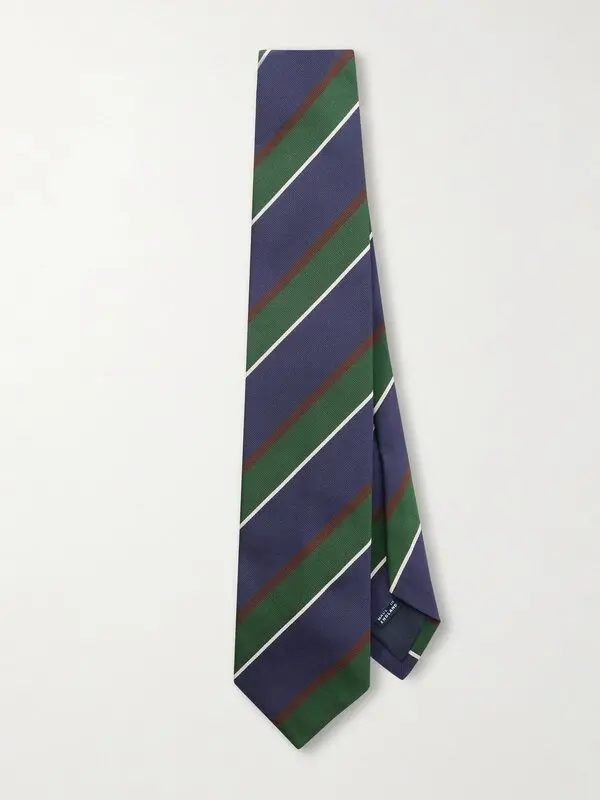 DRAKE'S Striped Silk And Cotton-blend Twill Neck Tie - Blue