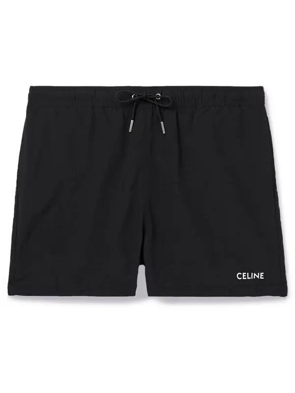 Celine Straight-leg Mid-length Logo-print Swim Shorts - Black