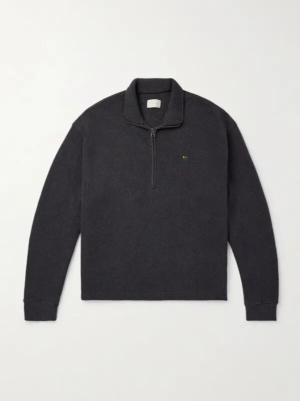 Aimé Leon Dore Embroidered Ribbed Cotton Half-zip Sweater - Gray