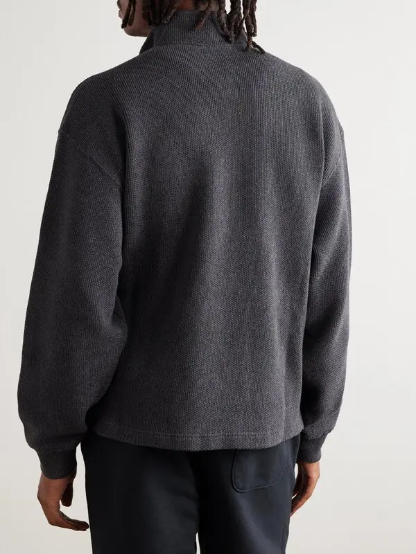 Aimé Leon Dore Embroidered Ribbed Cotton Half-zip Sweater - Gray