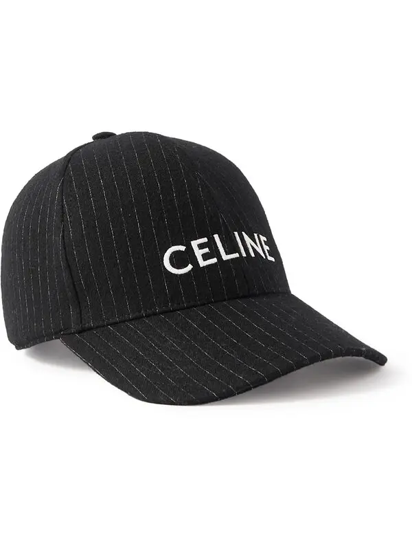 Celine Logo-embroidered Pinstriped Baseball Cap - Black