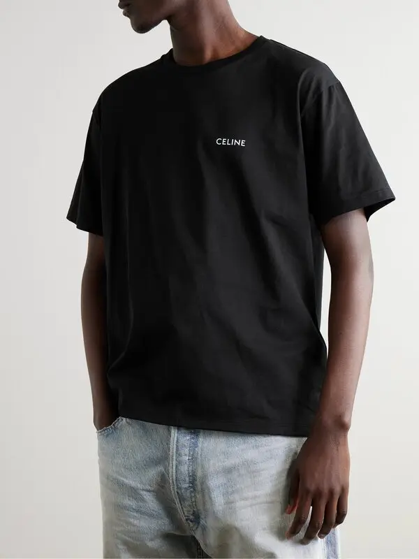 Celine Logo-Print Cotton-Jersey T-Shirt - Black | Editorialist