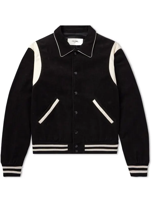 Celine Satin-trimmed Cotton-corduroy Bomber Jacket - Black