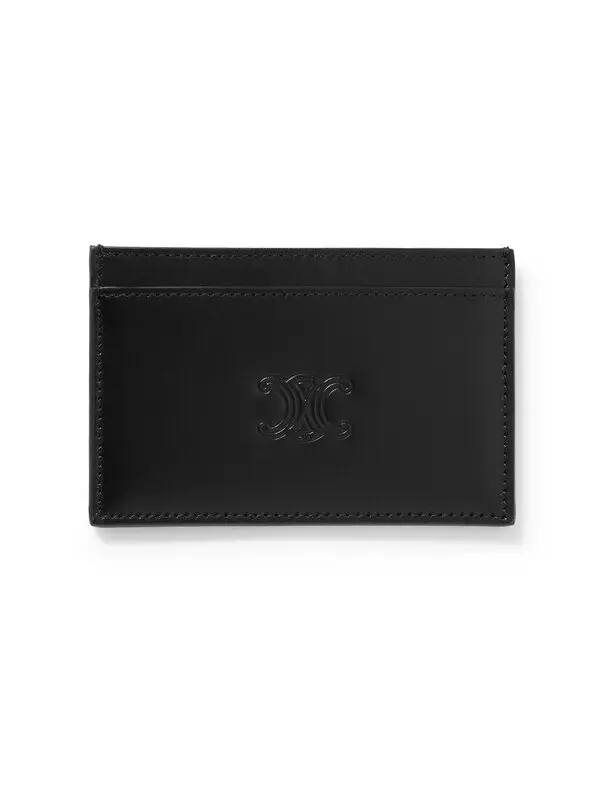 Celine Triomphe Logo-embossed Leather Cardholder - Black