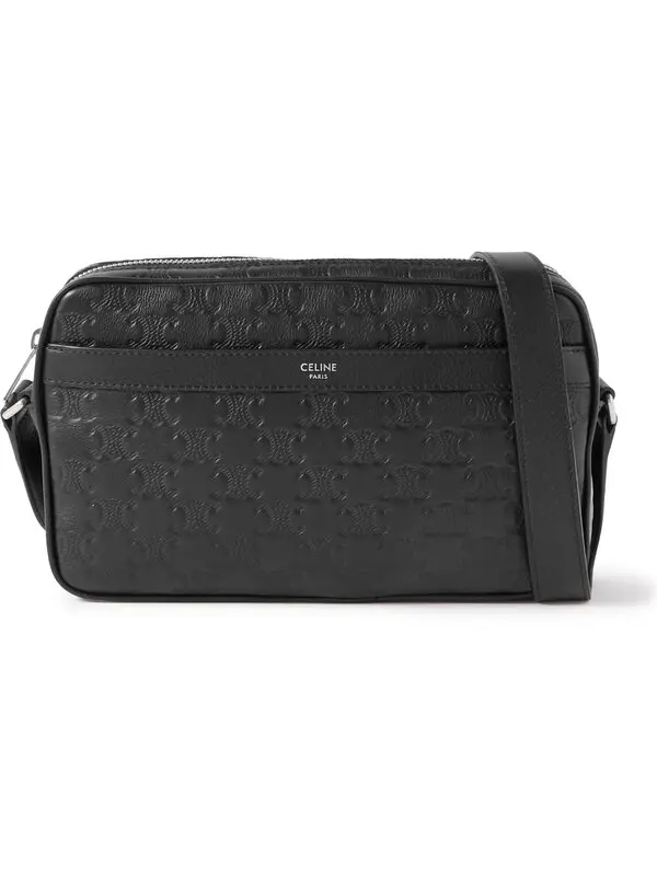 Celine Triomphe Logo-debossed Leather Messenger Bag - Black