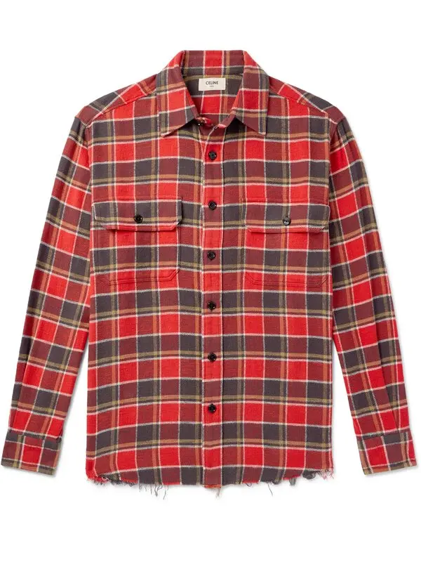 Celine Frayed Checked Cotton-flannel Shirt - Red