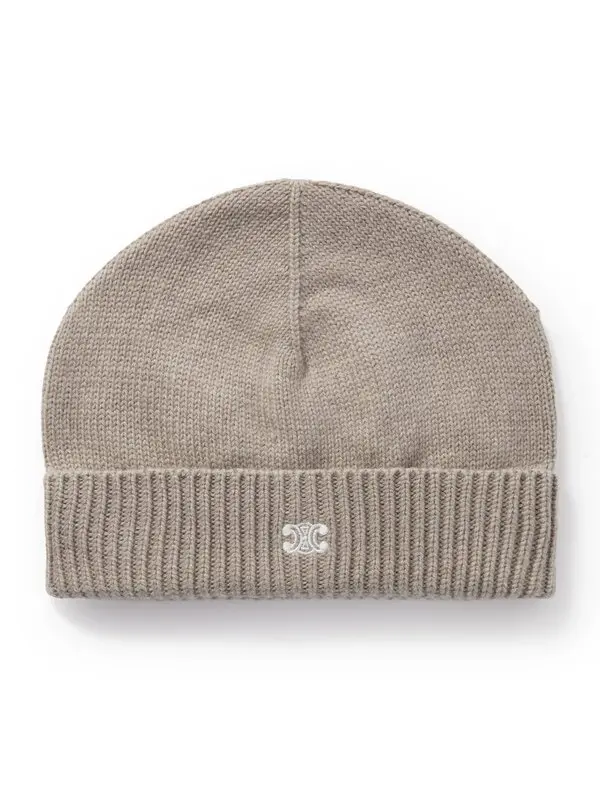 Celine Logo-embroidered Wool And Cashmere-blend Beanie - Neutrals
