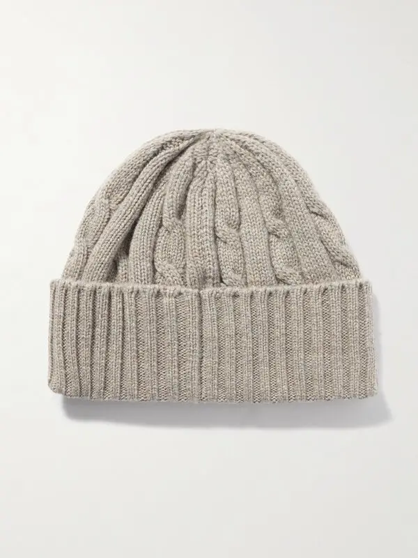 Celine Logo-Embroidered Cable-Knit Cashmere Beanie - Gray  display picture 1