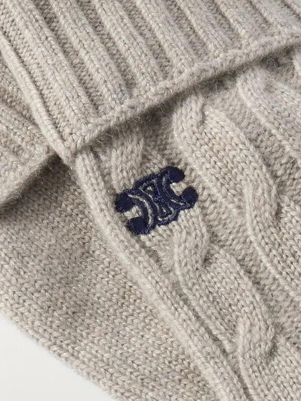 Celine Logo-embroidered Cable-knit Cashmere Gloves