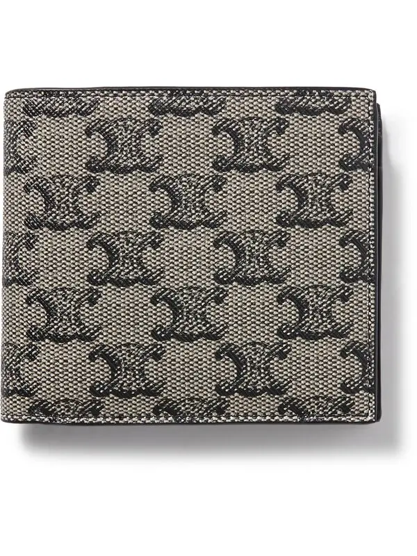 Celine Triomphe Leather-trimmed Coated-canvas Billfold Wallet - Neutrals