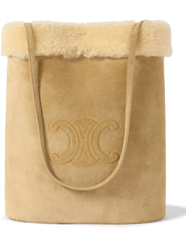 Celine Triomphe Logo-embossed Shearling Bucket Bag