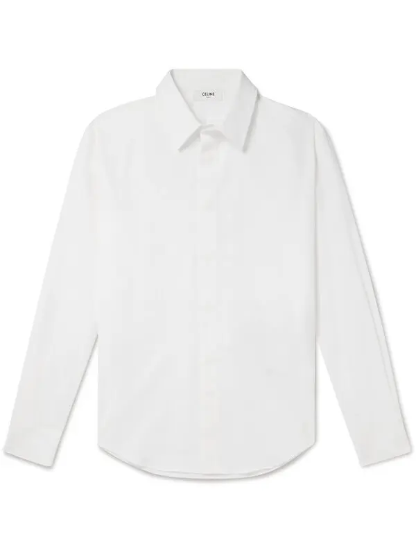 Celine Logo-embroidered Cotton-poplin Shirt - White