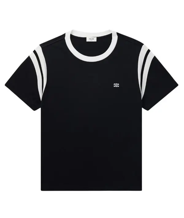Celine Logo-Embroidered Striped Cotton-Jersey T-Shirt - Black